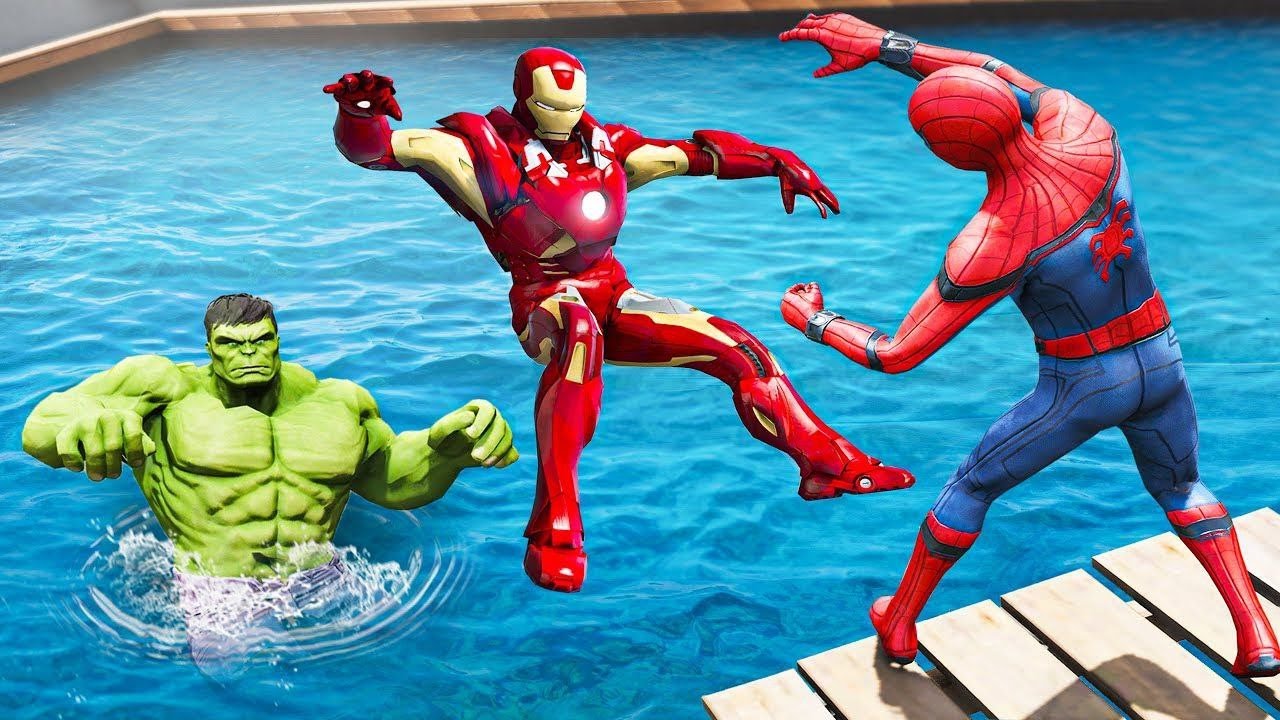 GTA 5 Superhero Jumping Into Water Pool (Superhero Jumps & Ragdolls ...