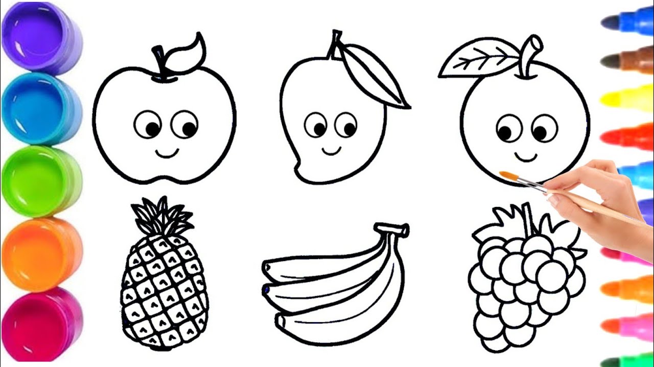 Fruit shapes drawing for kids and toddler 🍄☔ Fruit drawing and painting ...