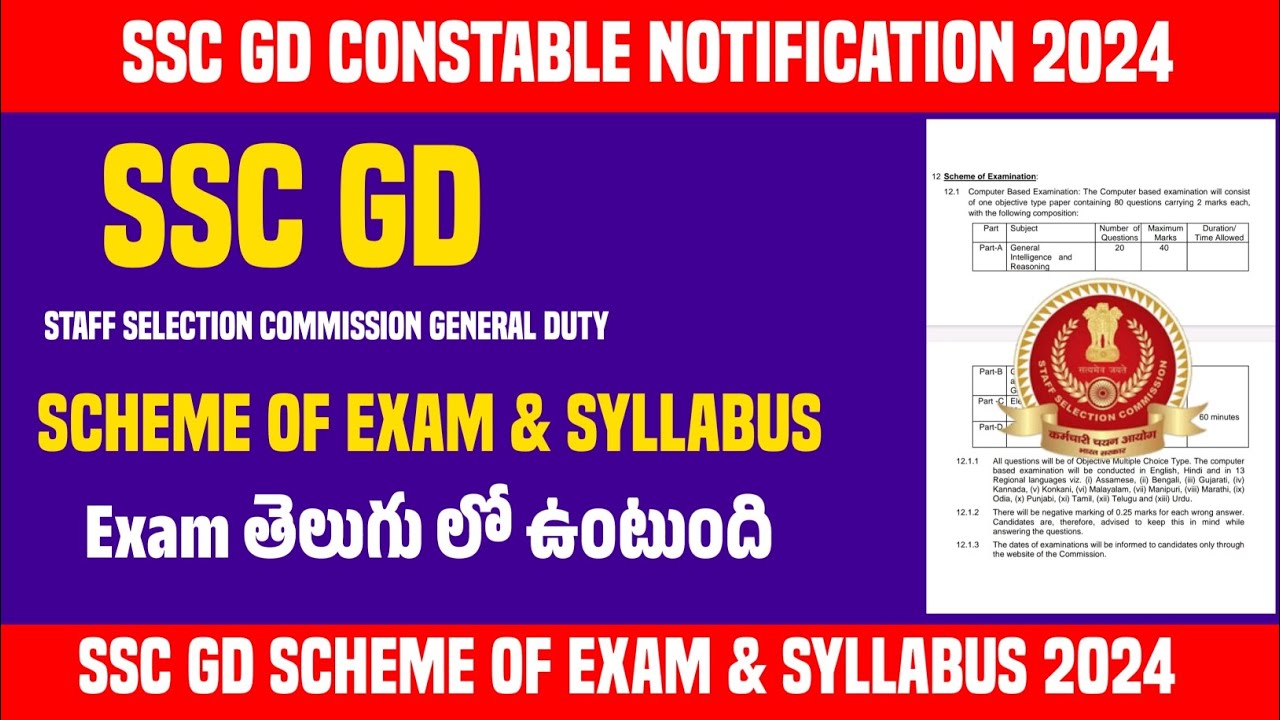 ️ SSC GD Scheme of Examination & Syllabus 2024 l SSC GD Syllabus in ...