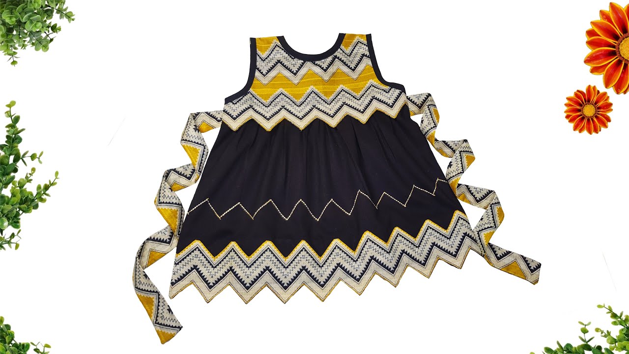 Zigzag Border Baby Frock Cutting And Stitching | Round Neck Baby Frock ...
