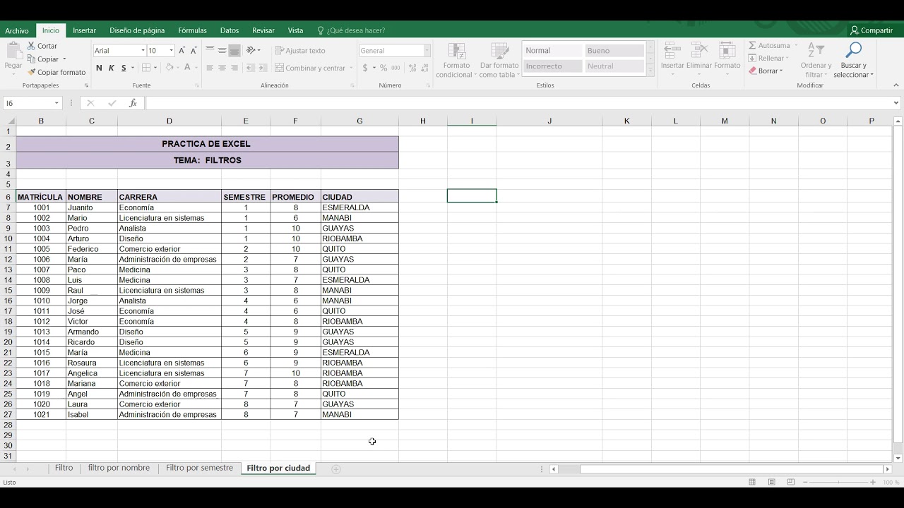 Filtros de datos en Excel - YouTube