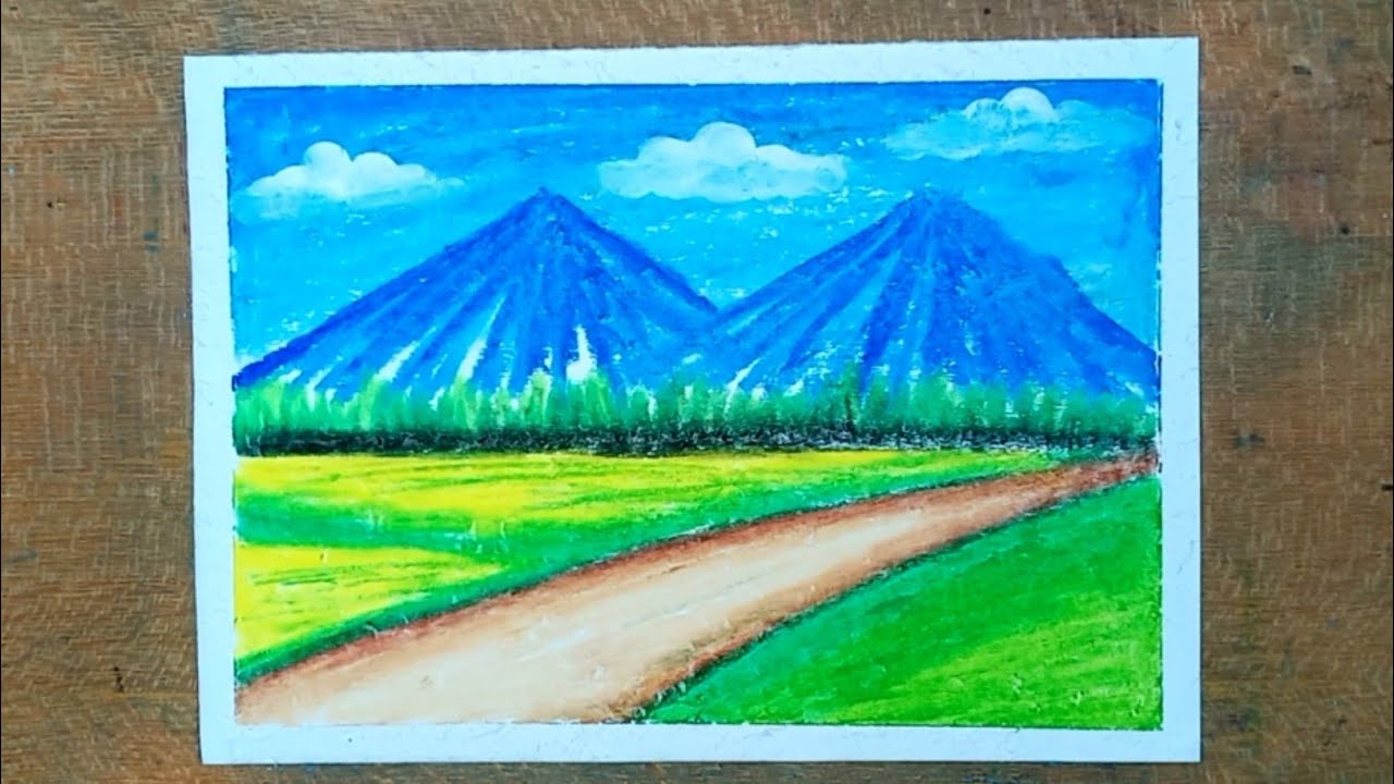 How To Draw Mountain Easy Scenery With Oil Pastels - YouTube