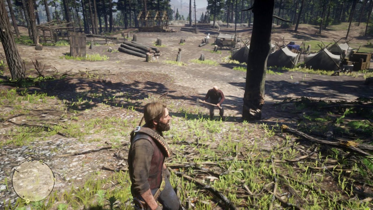 RDR2 - An amazing and rare detail with a woodcutter - YouTube