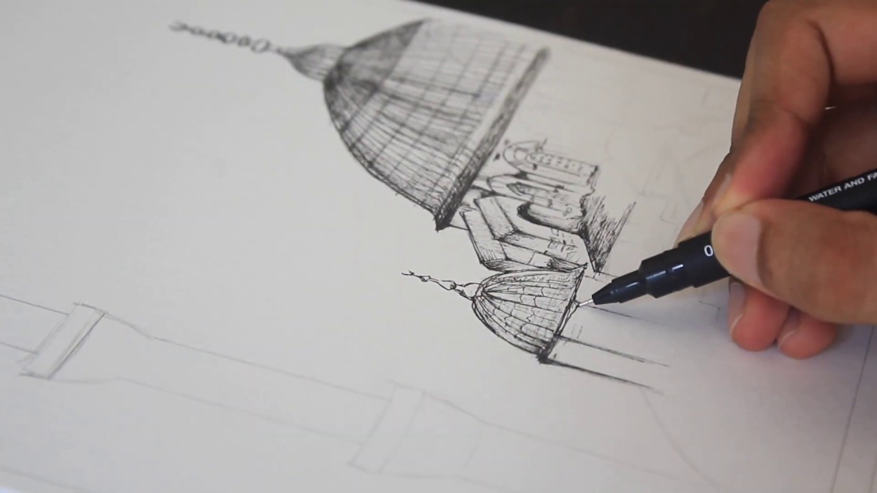 Ink sketching process- time lapse - YouTube