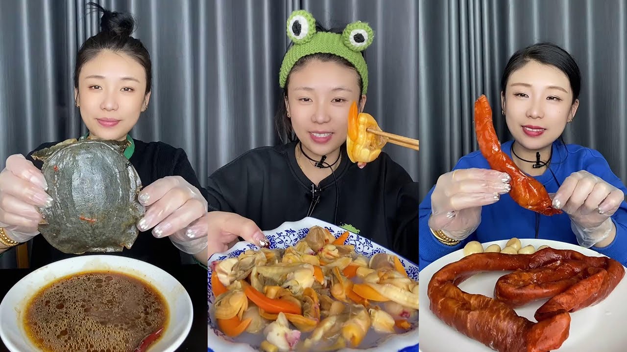 【XueYan Mukbang】#해산물 Turtle🐢🐢+Wenbei🐚🐚+Pig Sausage🐖🐖#mukbang#eating# ...