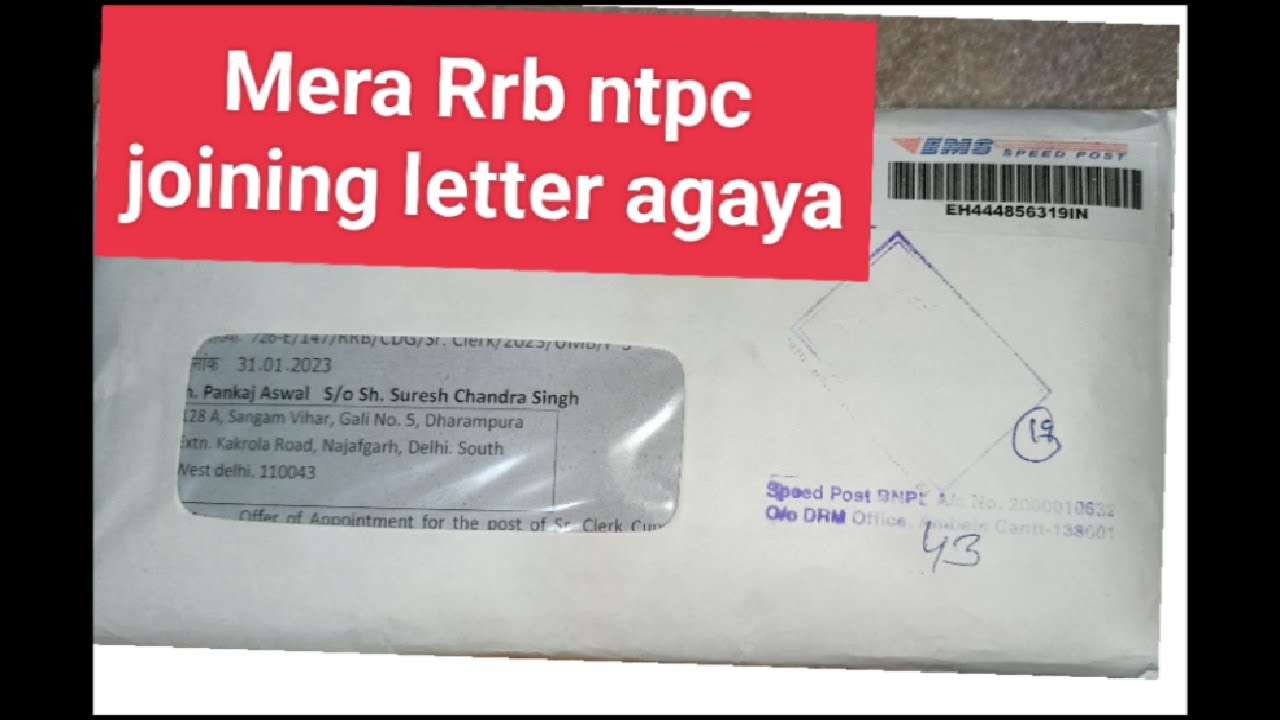 Rrb ntpc senior clerk cum typist joining letter,😇 #rrbntpc chandigarh # ...