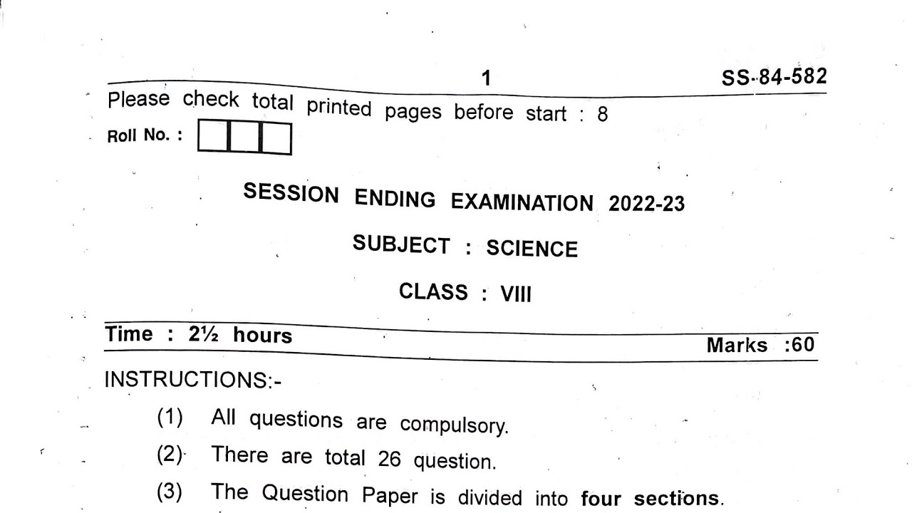 Class-8 SCIENCE / Annual Exam Question Paper 2023 For KENDRIYA ...