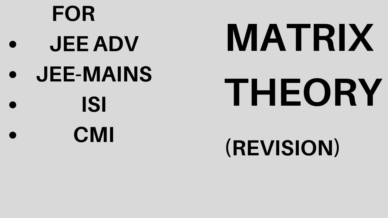 MATRIX DET 01||REVISION JEE MAINS &ADVANCE - YouTube