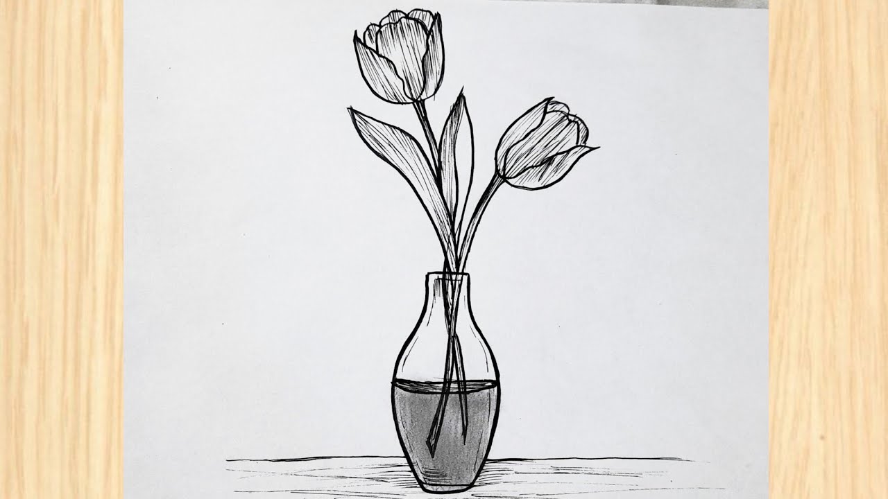 How to draw flowers in a vase || Easy flower drawing - YouTube