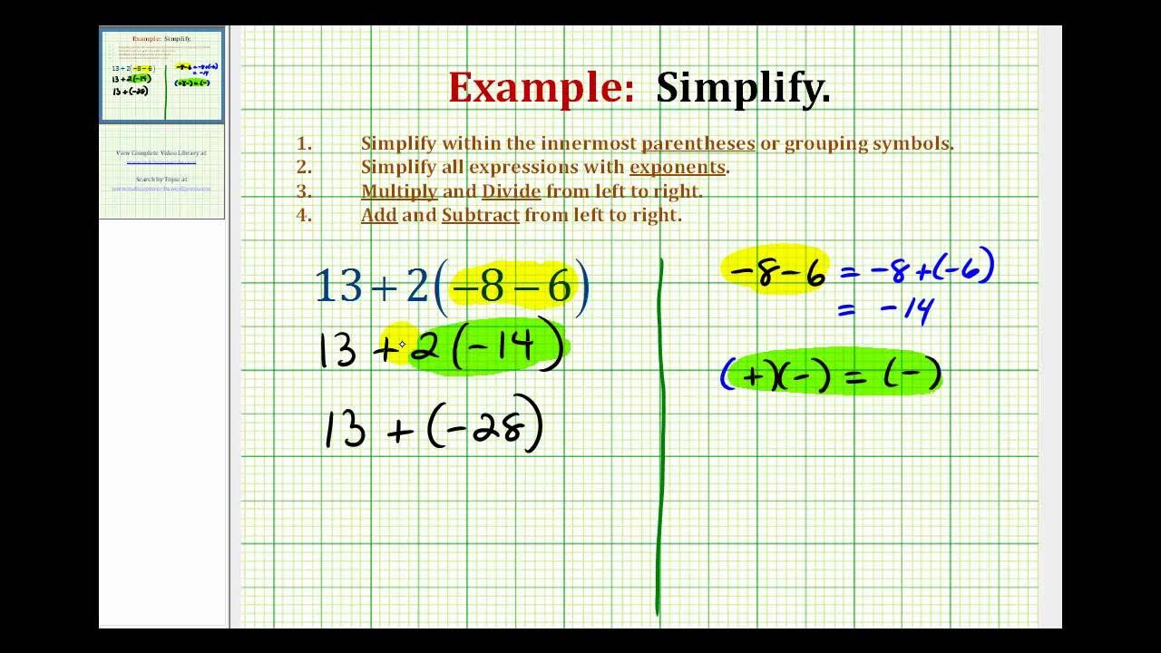 Ex: Simplify an Expression With Integers Using the Order of Operations ...