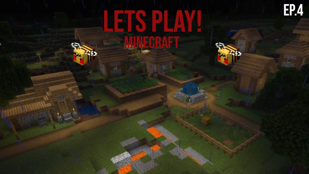 Minecraft Lets Play! Ep.4 ATTACK OF THE BEES! Lava swimming! Village ...