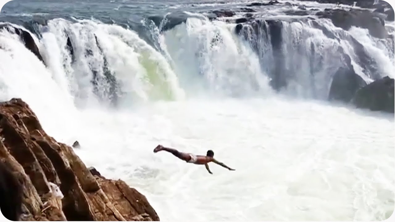 INSANE Waterfall Dive | Miraculous Survival #WIN - YouTube