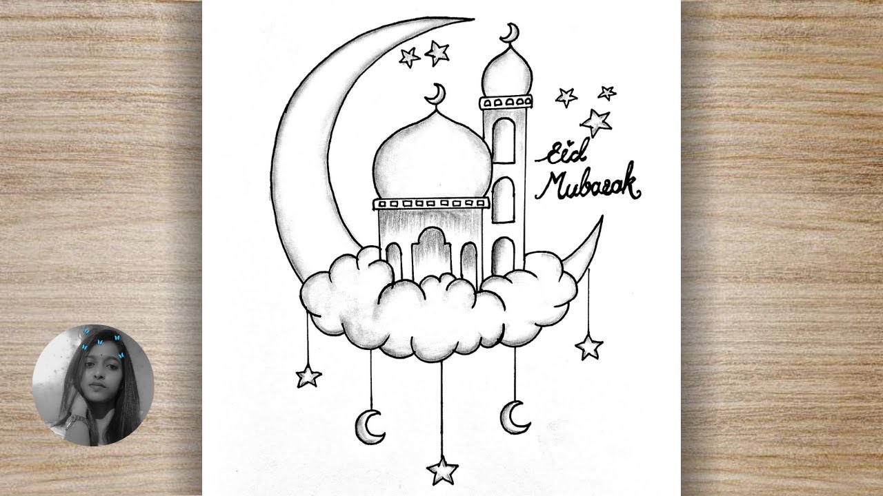 BEAUTIFUL Eid Mubarak Drawing 🌙🕌 | Ramadan Eid Drawing Easy | Eid Ul ...