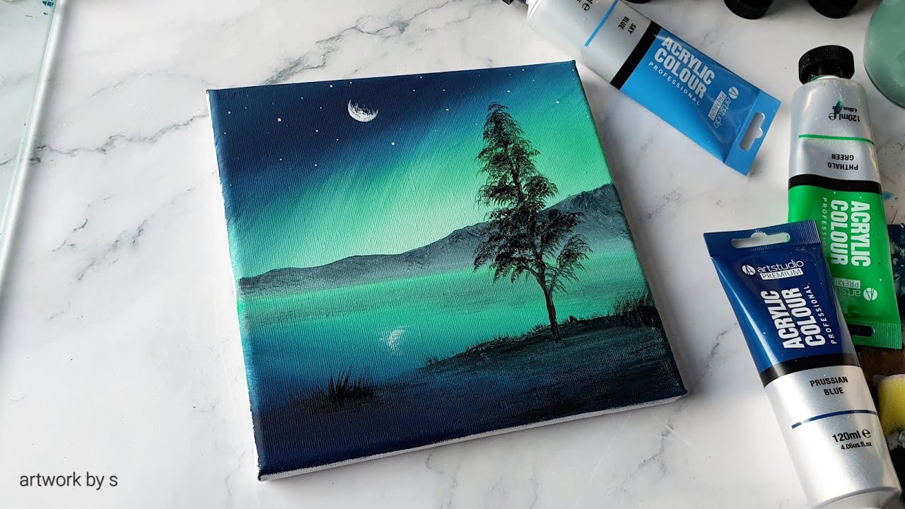 Simple & Easy Northern Lights Painting | Acrylic Painting Tutorial for ...