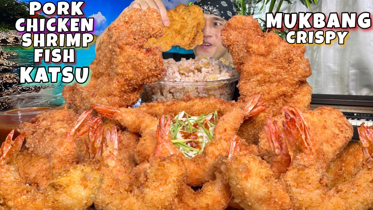 SUPER CRISPY KATSU PLATTER OVERLOAD MUKBANG ( Pork, Chicken, Shrimp ...