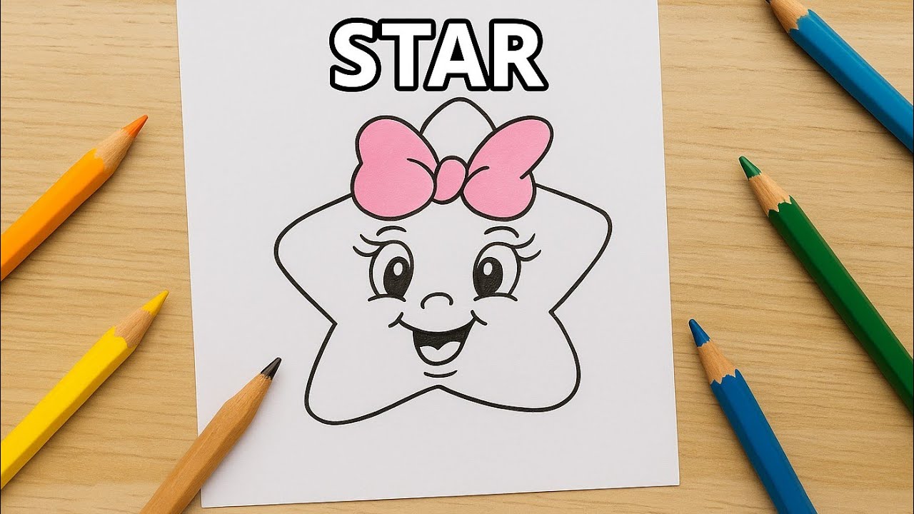 How to Draw a Cute Star Face with Bow | Easy Drawing Tutorial for ...