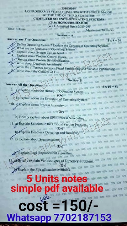 Operating system degree 3rd sem 2024 qsn paper #aknu #operatingsystem ...