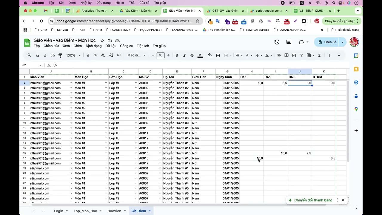 Quản lý điểm học viên qua Google Sheets, Google Apps Script - YouTube