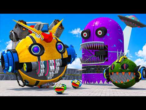 MS PACMAN & 2 POLICE PACMAN VS ALIEN BATTLE ALIEN ROBOT PACMAN - EPIC 3D BATTLE #17