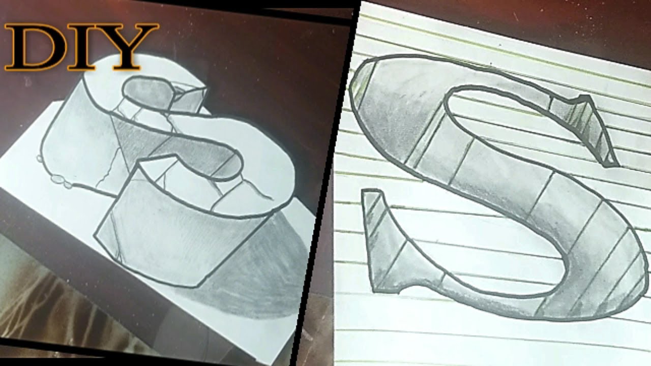 رسم ثلاثى الابعاد للحرف S بارز ومحفور ، Diydraw 3d Letter S Youtube