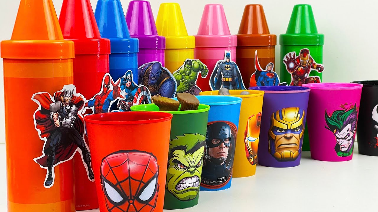AVENGERS Superhero Crayons and Cups Satisfying ASMR: Hulk, Spider-Man ...
