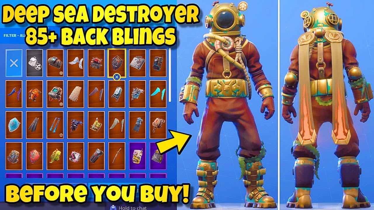NEW "DEEP SEA DESTROYER" SKIN Showcased With 85+ BACK BLINGS! Fortnite ...