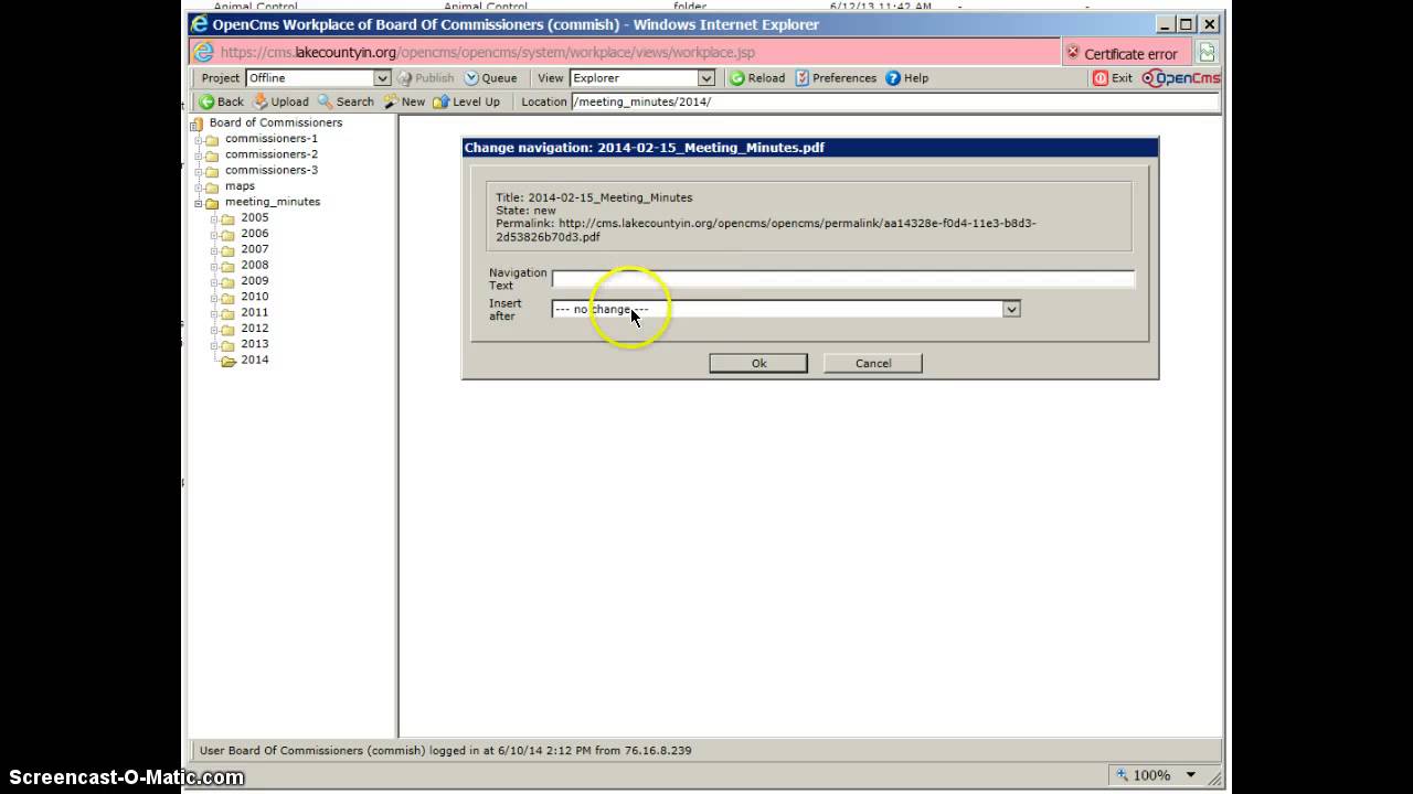 Upload a file to OpenCMS Folder - YouTube
