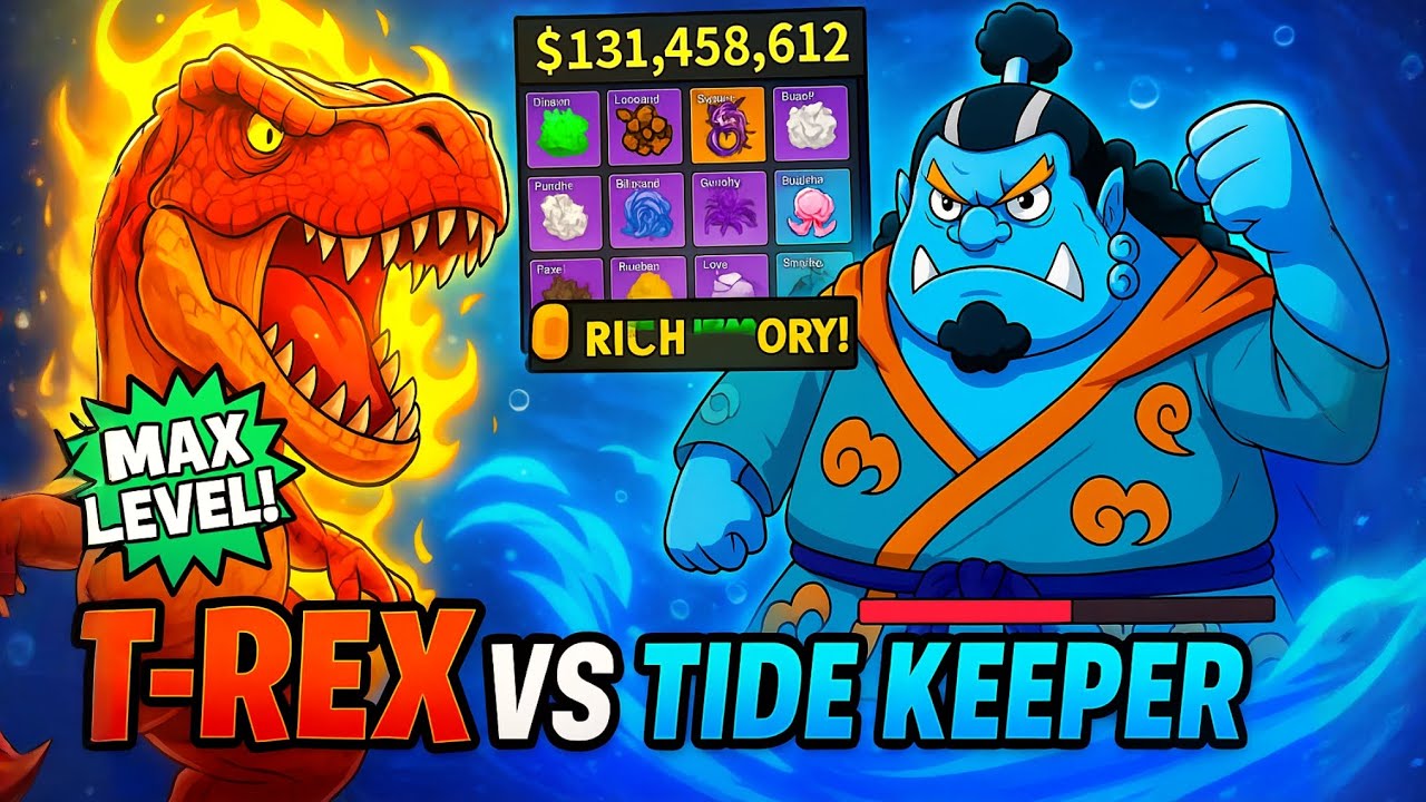 MAX LEVEL T-REX FRUIT vs TIDE KEEPER! 💥 INSANE DAMAGE + RICH INVENTORY ...