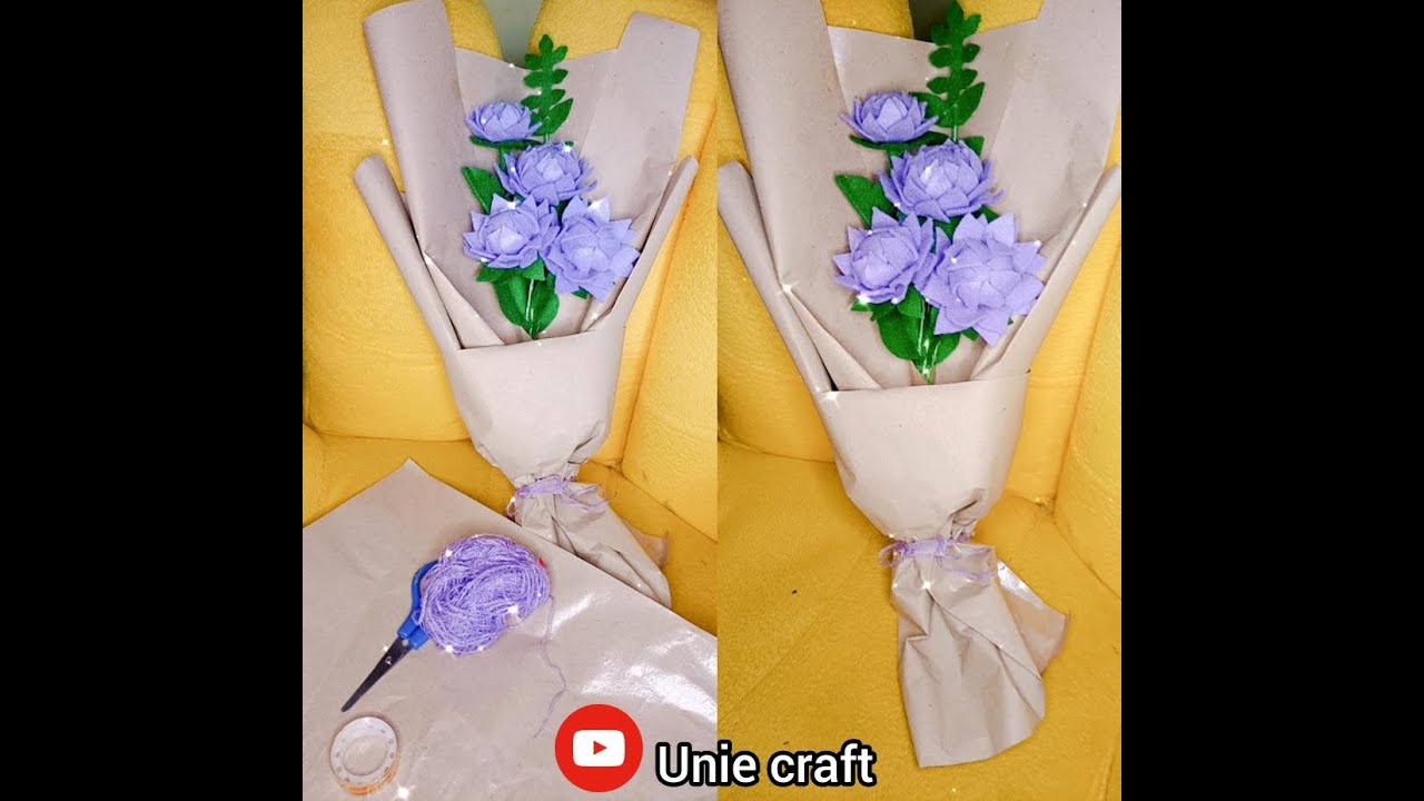 Cara membuat buket bunga flanel menggunakan kertas pembungkus nasi ...