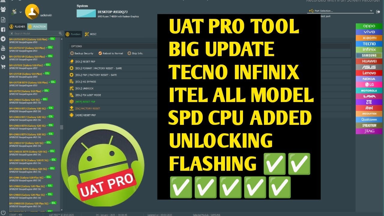 uat pro tool new update tecno infinix itel all model spd cpu added unlocking flashing all spd ...