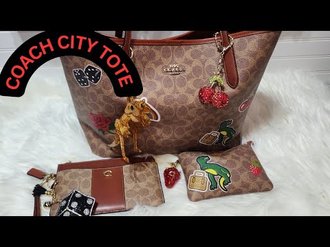 WHAT'S IN MY BAG COACH CITY TOTE SIGNATURE CANVAS WITH STICKER PRINT ...