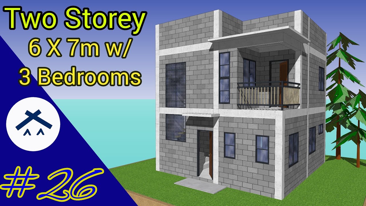 (6x7 Meters) Small House Design Idea with 3 Bedrooms - YouTube