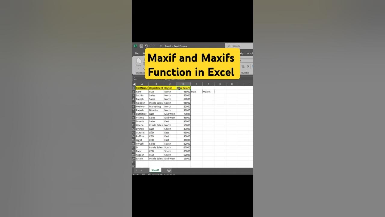 Max and Maxifs function in #excel. #youtubeshorts #shorts - YouTube
