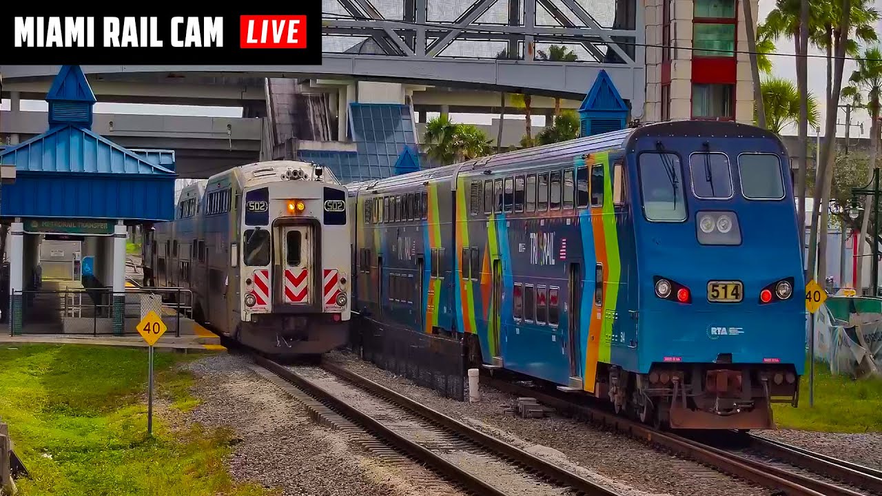 🔴 LIVE Miami Rail Cam | Metrorail Transfer Station | Trains 24/7 - YouTube