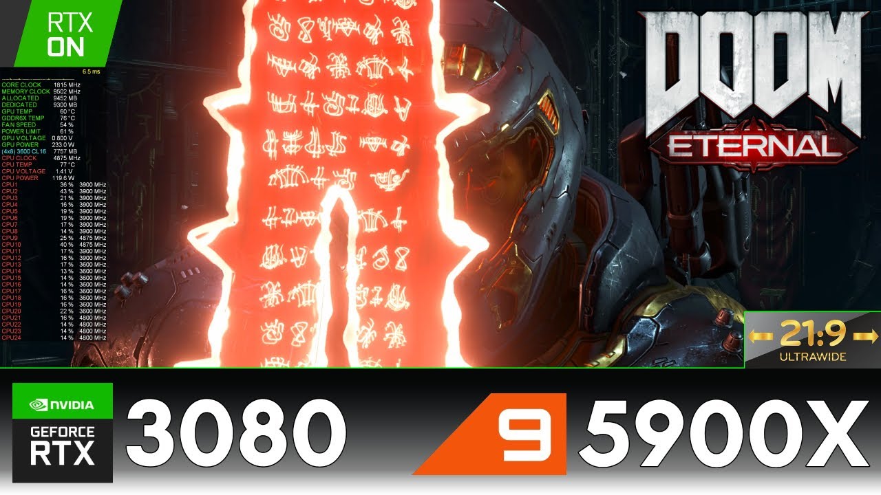 DOOM Eternal RTX ON | RTX 3080 Ultra Nightmare Ray Tracing | Ryzen 9 ...