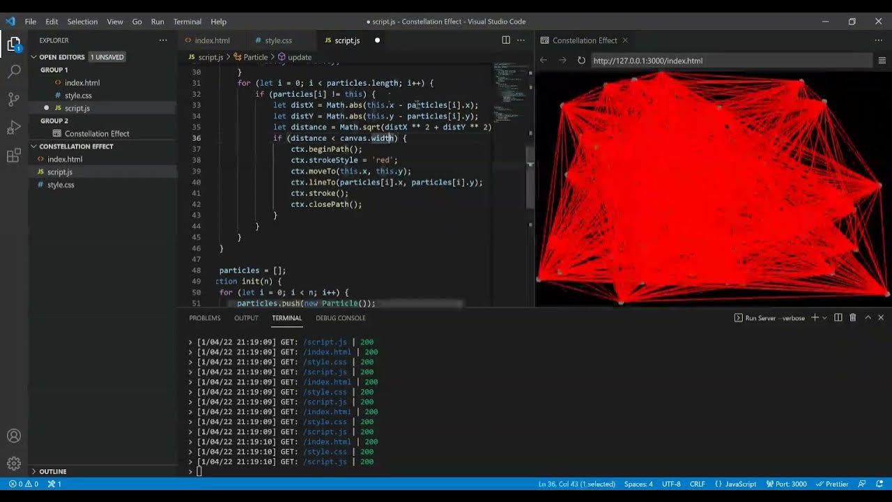 How to use HTML5 Canvas to create the Constellation Effect!!! - YouTube