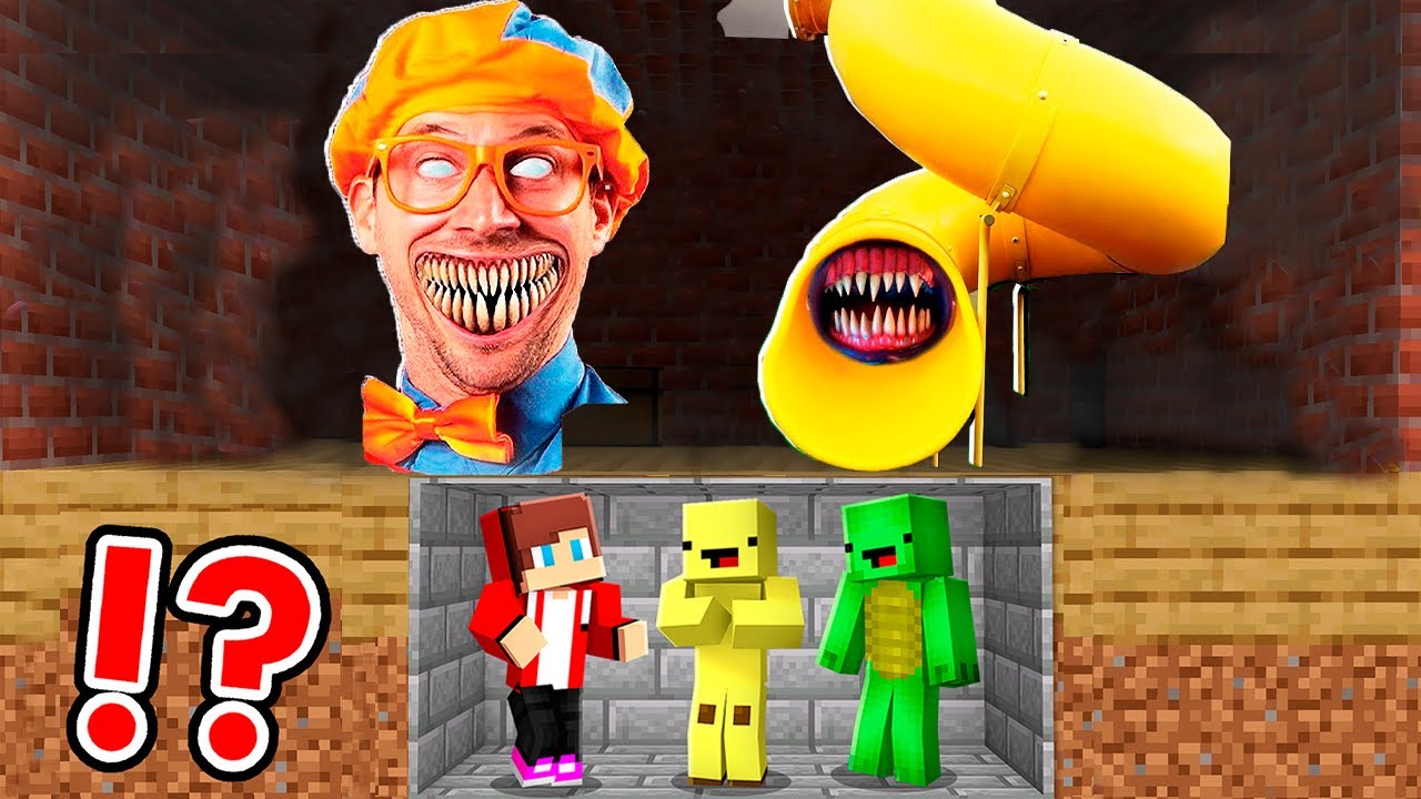 JJ and Mikey and Banana kid Hide From Horror BLIPPI and Creepy SLIDE ...