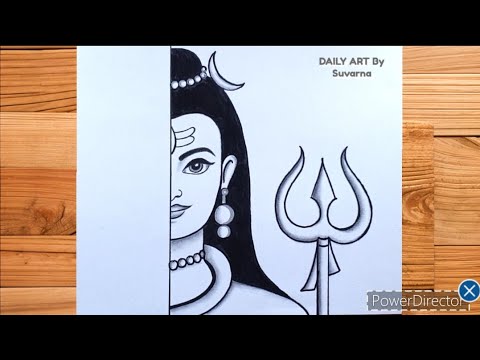 Mahadev Half Face With Trishul Drawing | Mahadev Drawing | Shivji ...