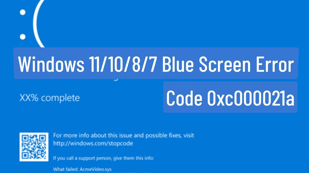 Windows 11/10/8/7 Blue Screen Error Code 0xc000021a |Your PC ran into a ...