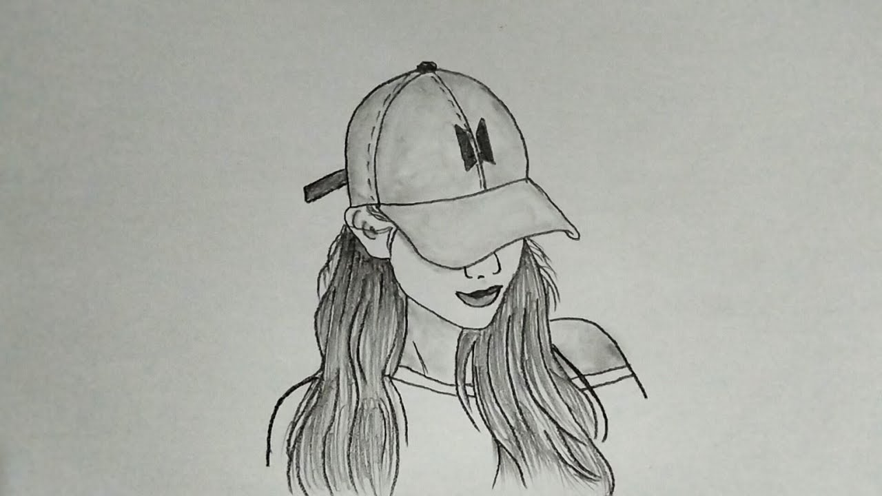 How to draw a girl with BTS cap || Easy drawing ideas for girls ...