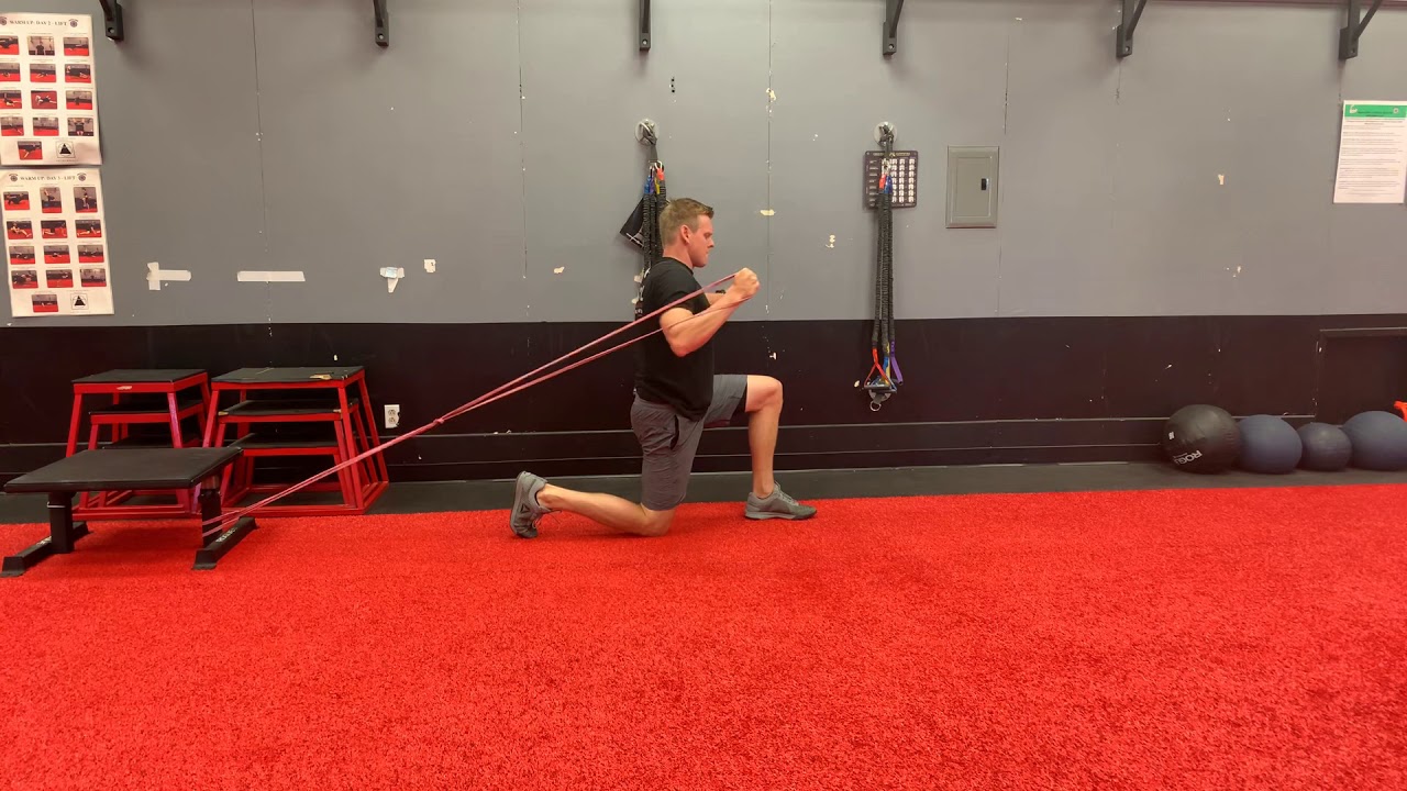 1/2 kneeling landmine press with band - YouTube