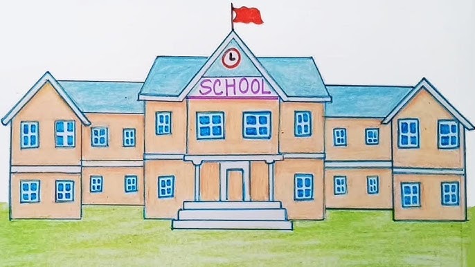 How To Draw School For Kids Step By Step Drawing Tutorial