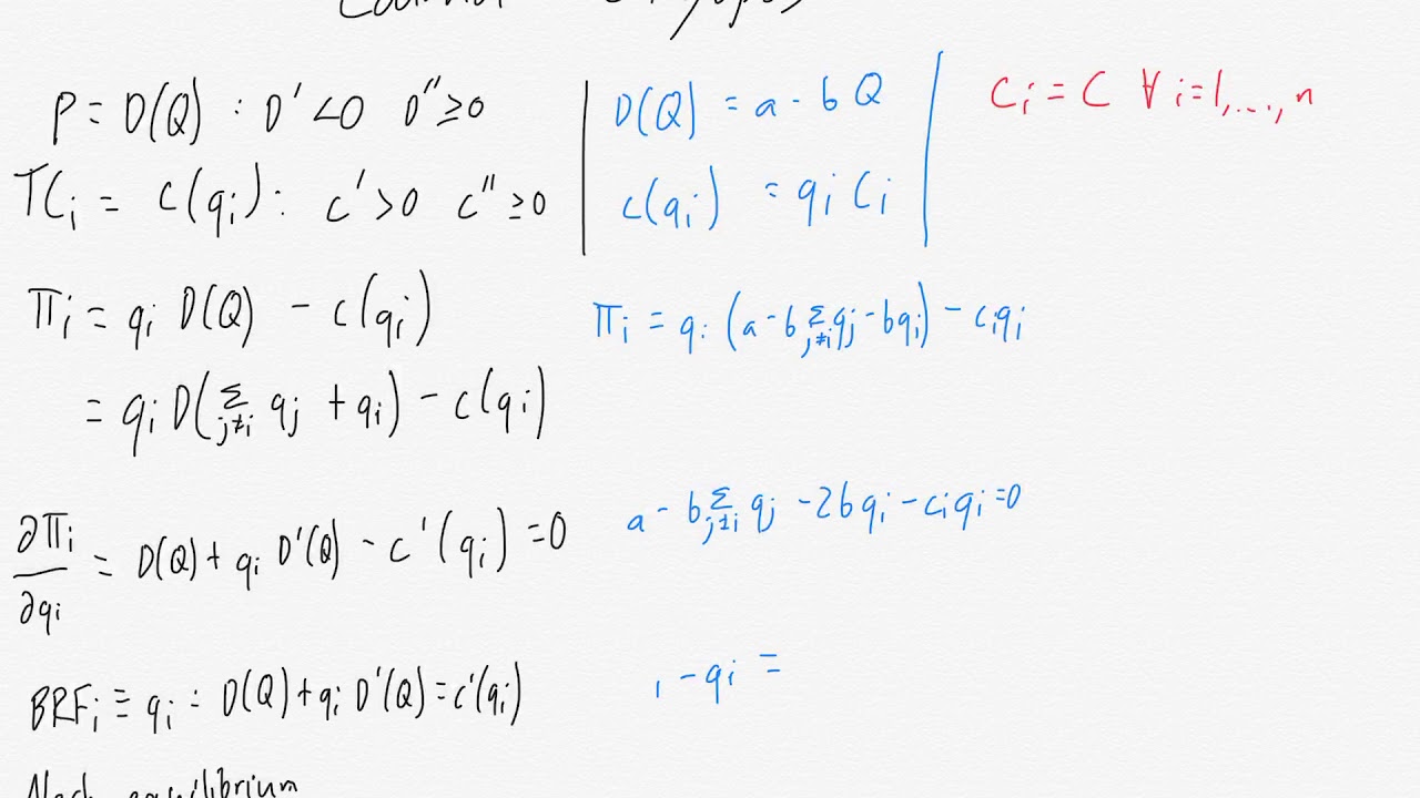 Cournot Competition (n firms and plenty of calculus) - YouTube