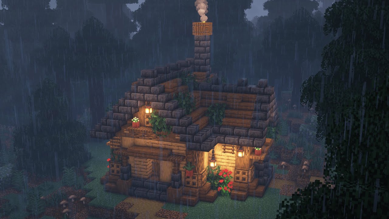 Building an Overgrown Spruce Cottage in the rain | Minecraft Relaxing ...