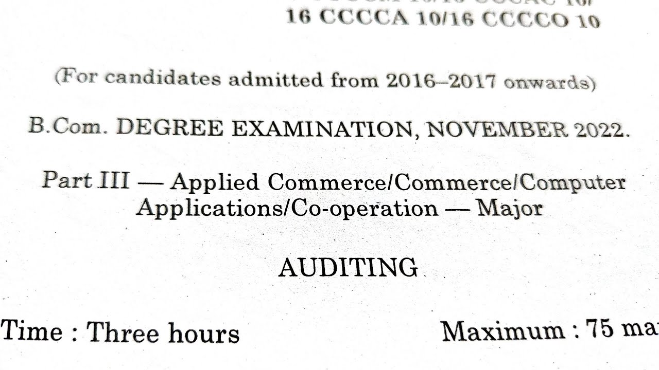 Auditing Question Paper Nov 2022 (Bharadhidasan University) - YouTube