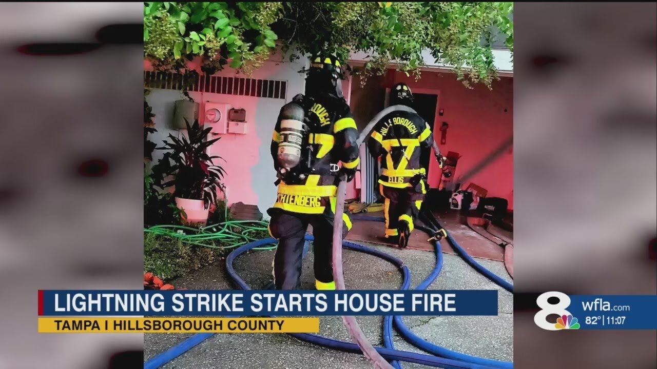 Lightning strike causes attic fire in Hillsborough County - YouTube