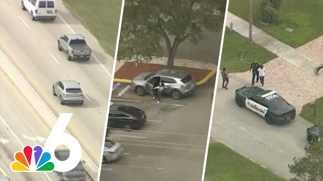Watch aerial POLICE PURSUIT, foot chase in Broward end with suspect in ...