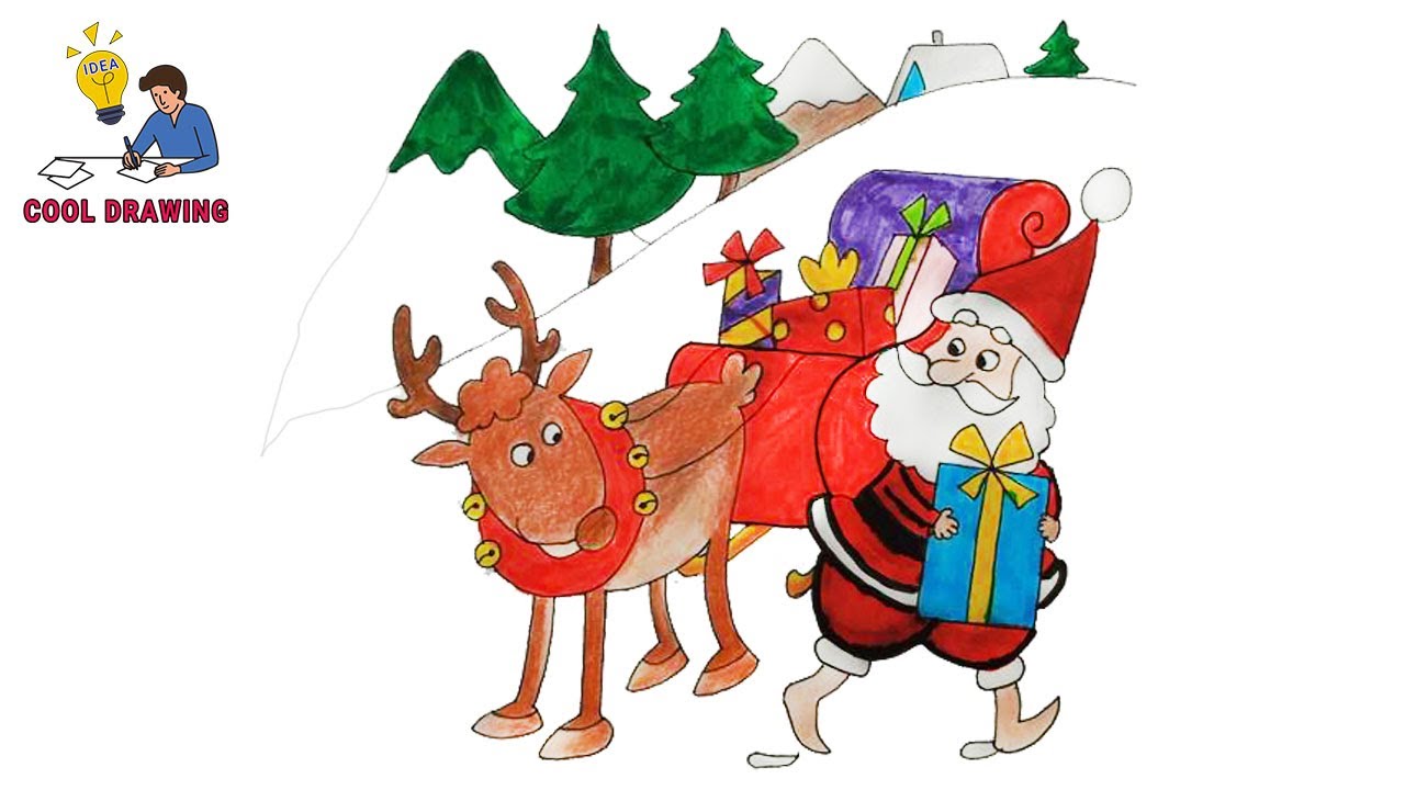 Santa claus drawing tutorial | How to draw santa claus sleigh and ...