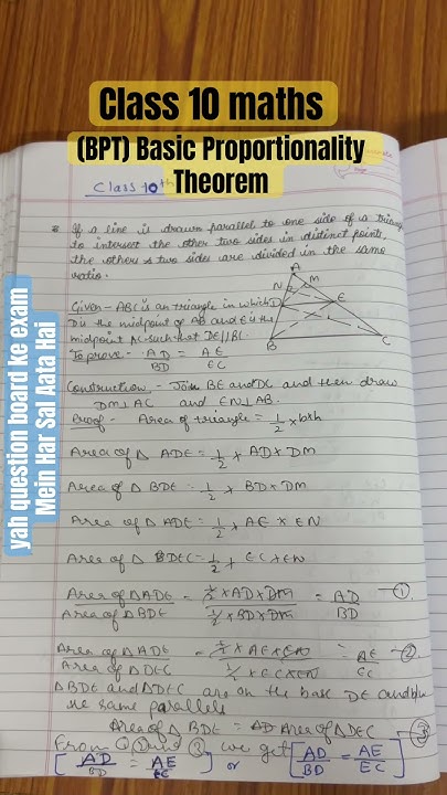 BPT Basic Proportionality Theorem’s class 10 maths #maths - YouTube