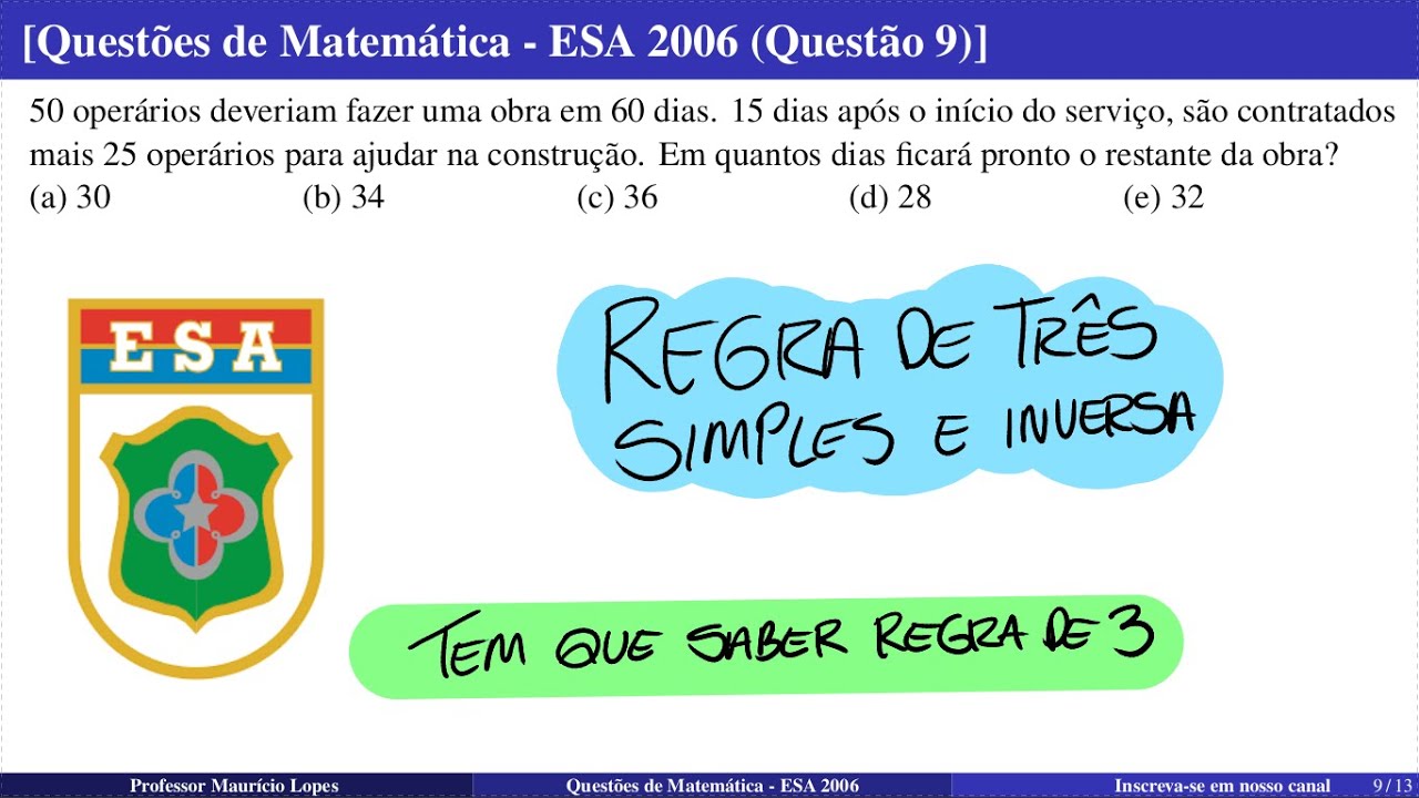 09 - Questão 9 de matemática ESA 2006 - YouTube